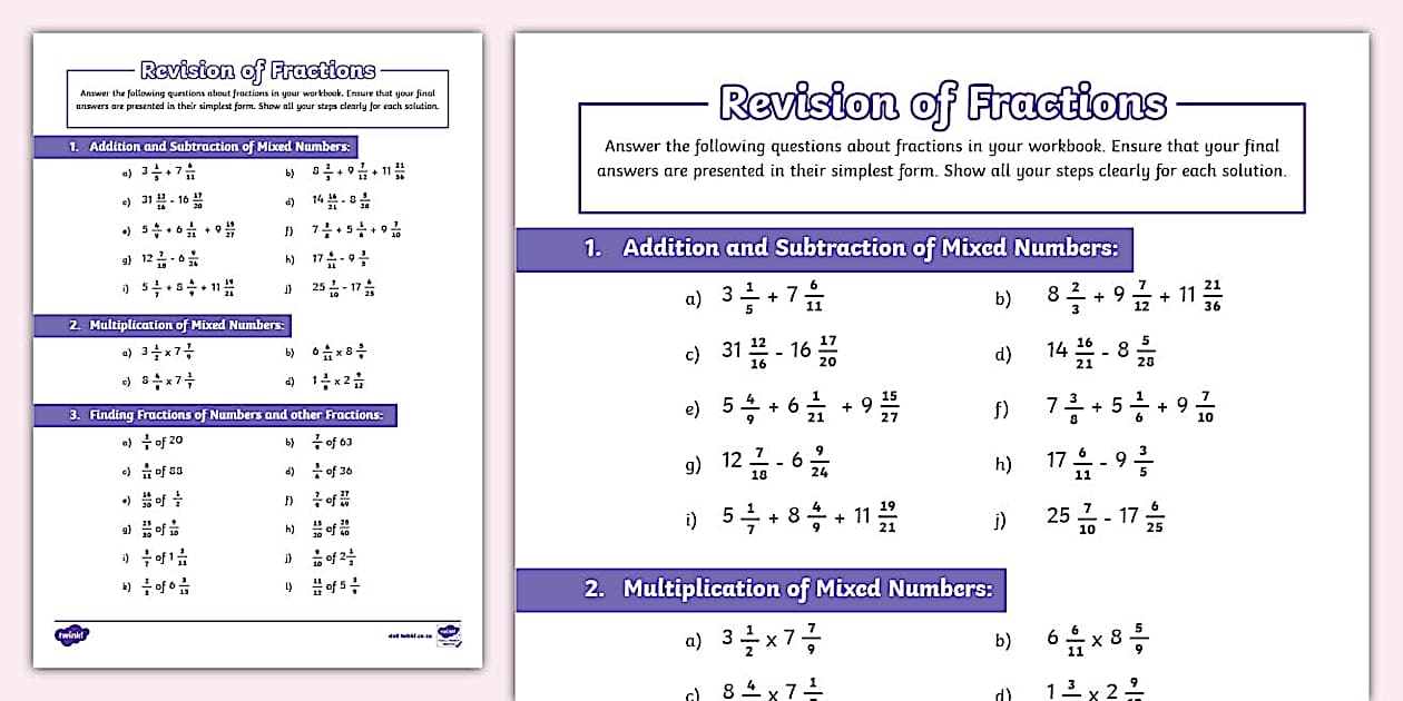 Revision of Fractions Activity Sheet (teacher made) - Twinkl