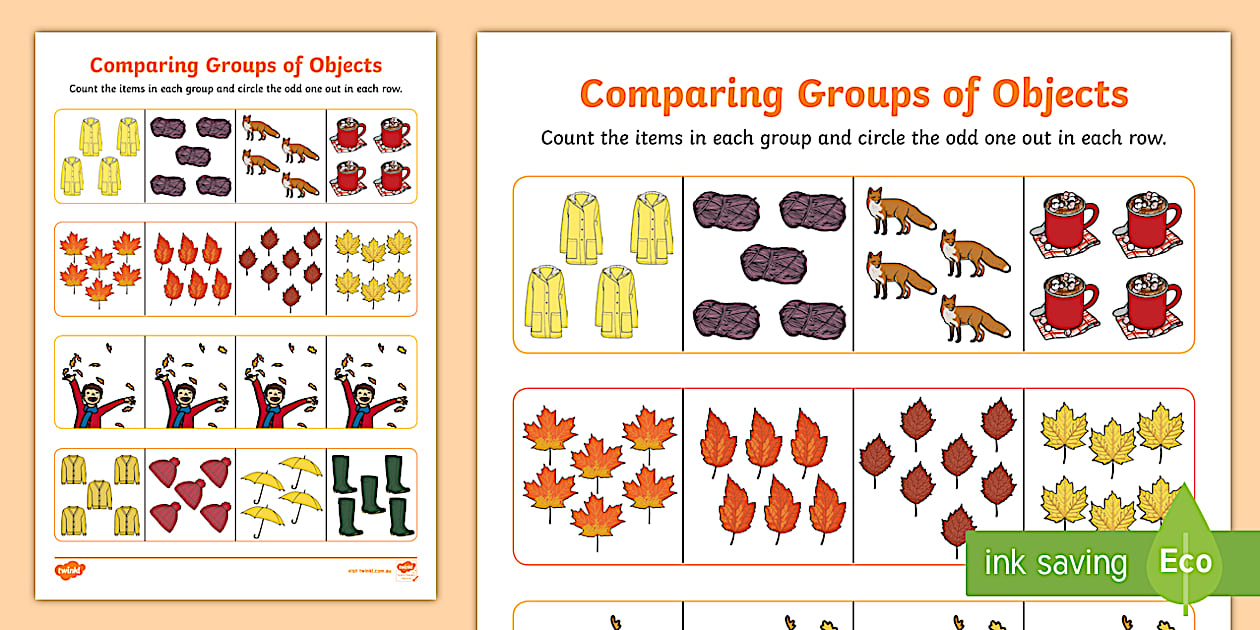 TAS Autumn-Themed Comparing Groups of Objects Maths Activity