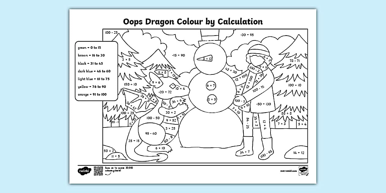👉 KS2 Oops Dragon Christmas Calculated Colouring Page - Twinkl