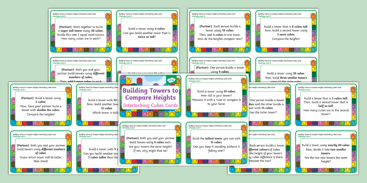 Building Towers to Compare Heights Interlocking Cubes Cards
