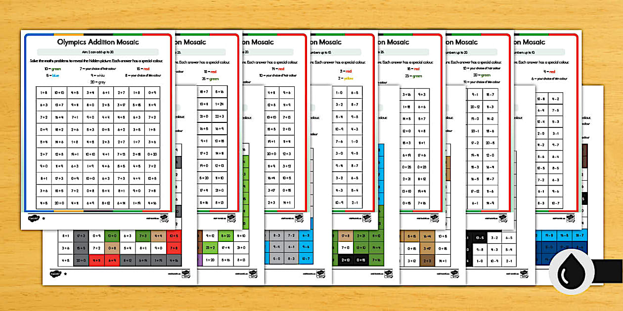 Summer Games Addition and Subtraction Mosaic Primary