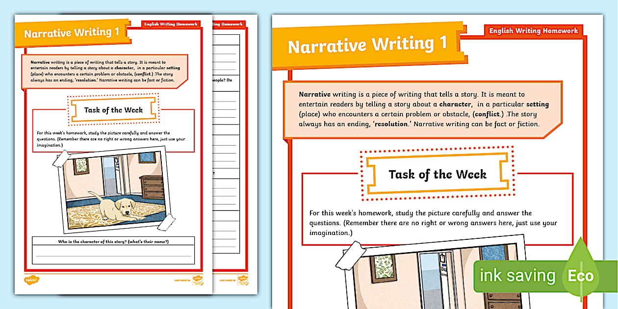 Writing Homework Narrative 1 3rd and 4th class - Twinkl