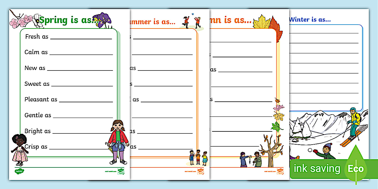 Simile Poem Templates Pack, Seasons Poems - Twinkl