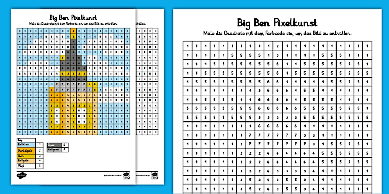 Big Ben Pixelkunst Vorlage - Twinkl Colouring (Teacher-Made)