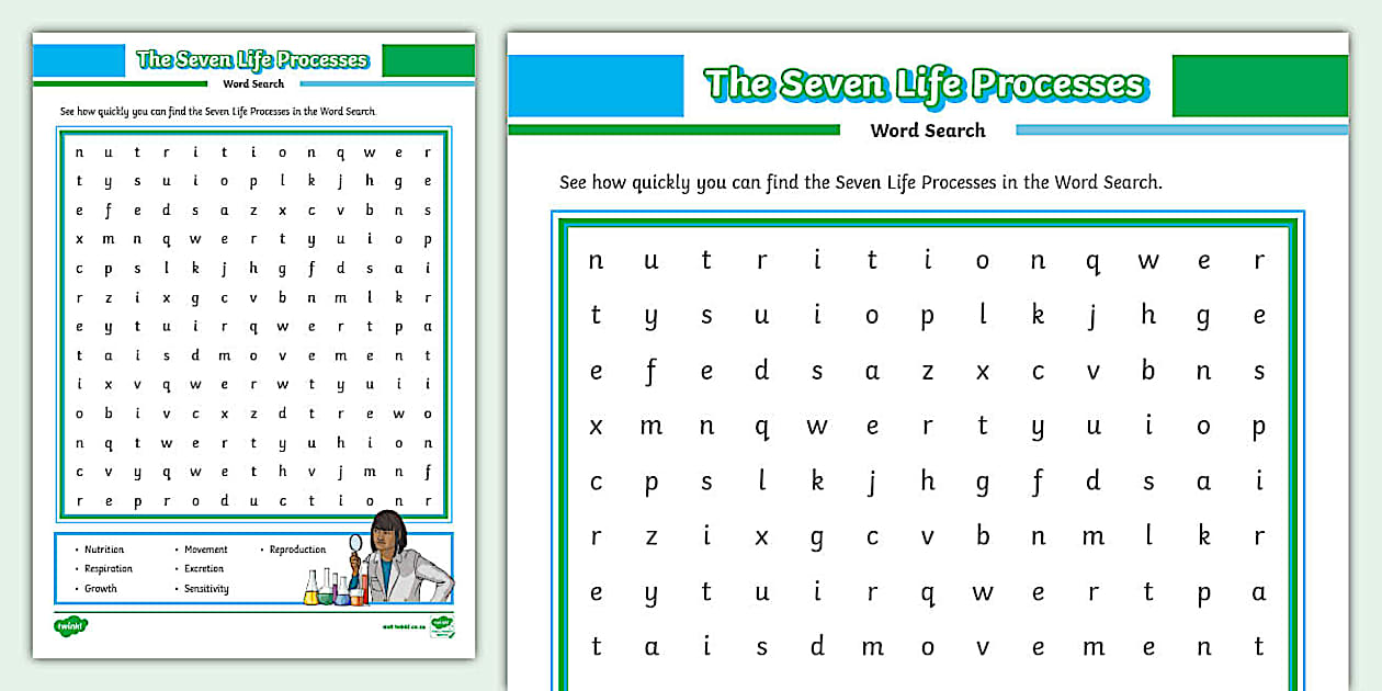 The Seven Life Processes Word Search (Teacher-Made) - Twinkl