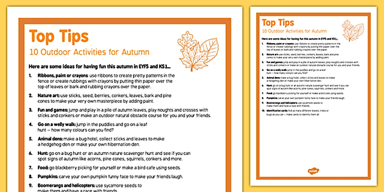 10 Outdoor Activities - Autumn Ideas Top Tips (teacher made)