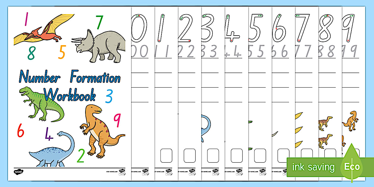 Number Formation (Dinosaurs) Workbook (Hecho por educadores)