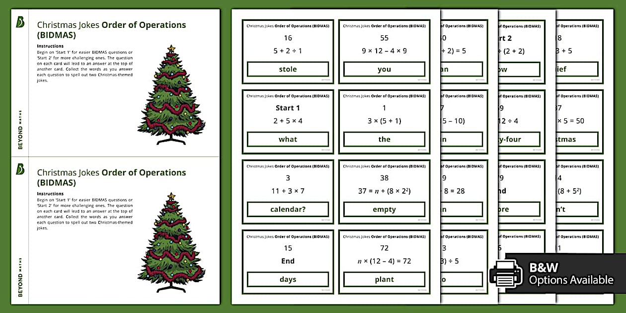 👉 Christmas Jokes with Answers - Order of Operations BIDMAS