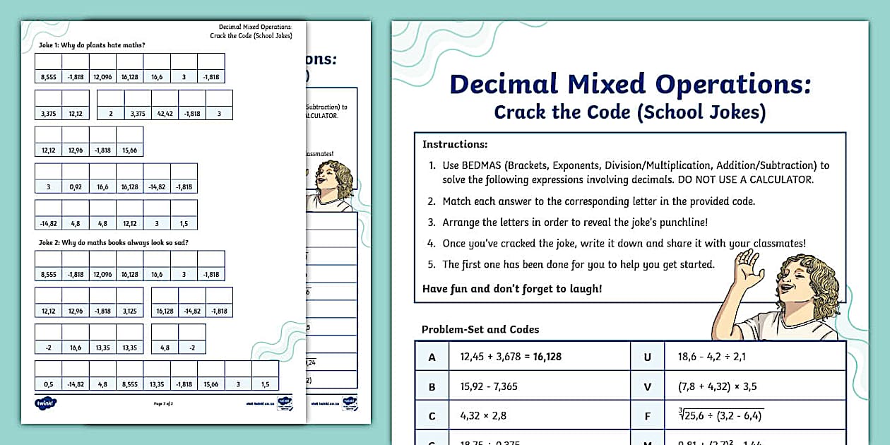 Decimal Mixed Operations - Crack the Code Activity - Twinkl