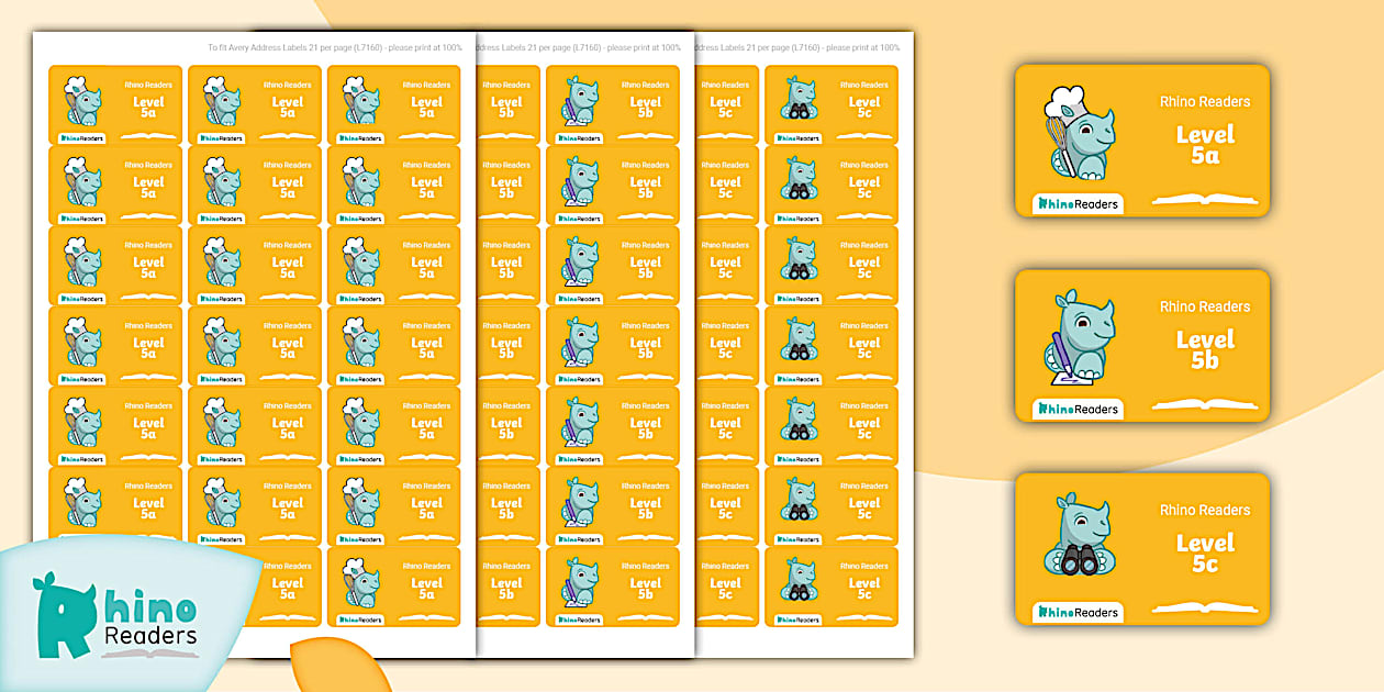 Rhino Readers Level 5 Book Cover Stickers - Twinkl