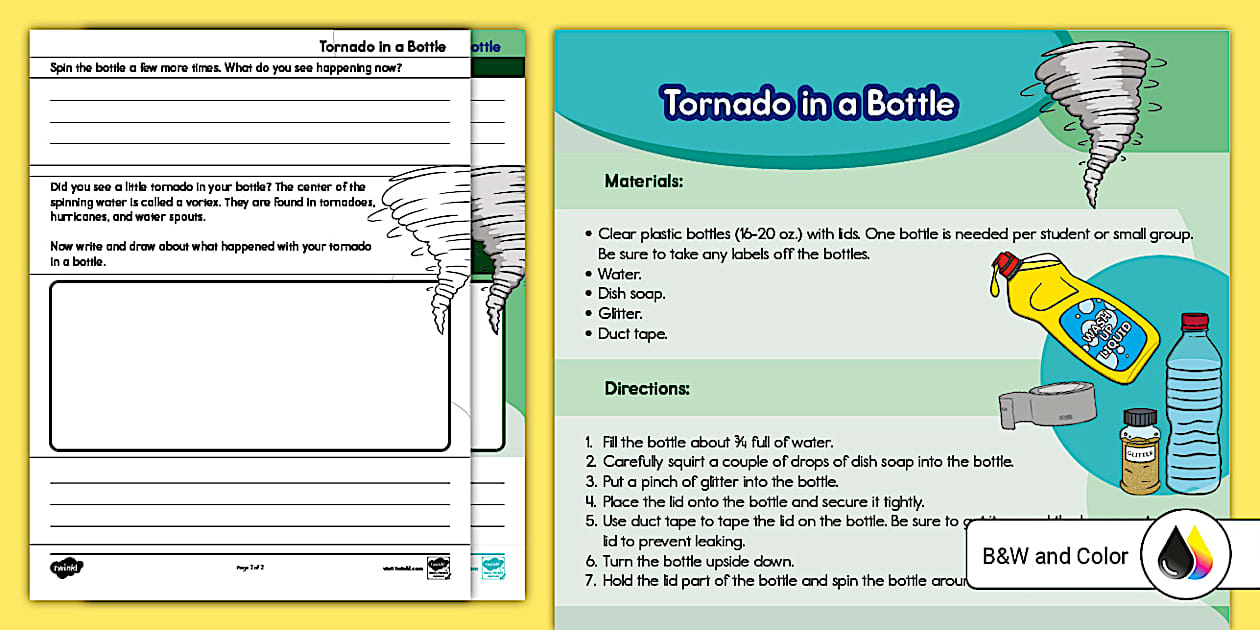 Tornado in a Bottle Worksheet for K-2nd Grade (Teacher-Made)