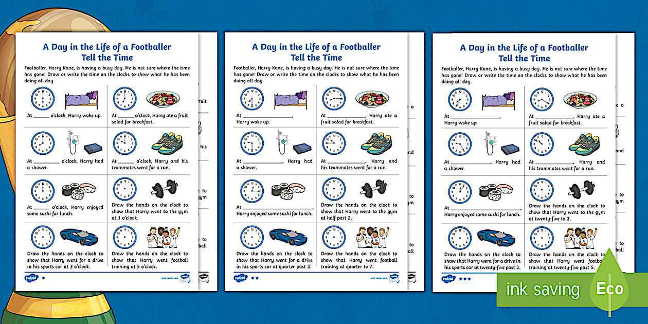Editable KS1 Football Themed Tell The Time Differentiated Worksheet