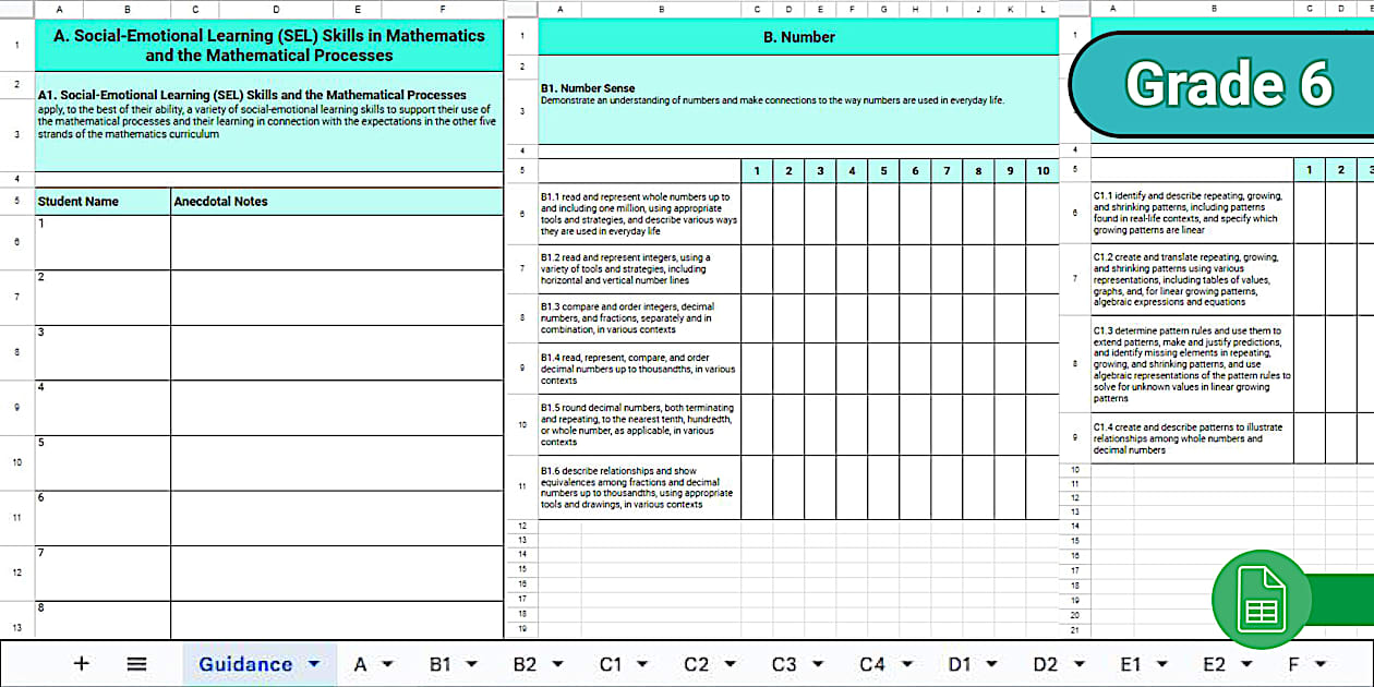Ontario Junior Grade 6 Math Editable Recording Sheet