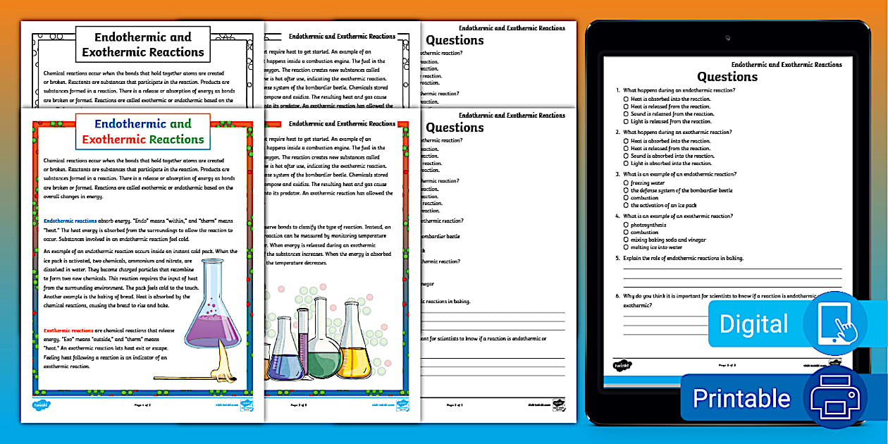 Fifth Grade Endothermic and Exothermic Reactions Reading Comprehension