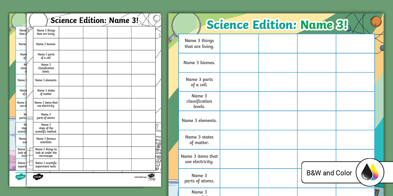 Science Edition: Name 3 Game for 3rd-5th Grade - Twinkl