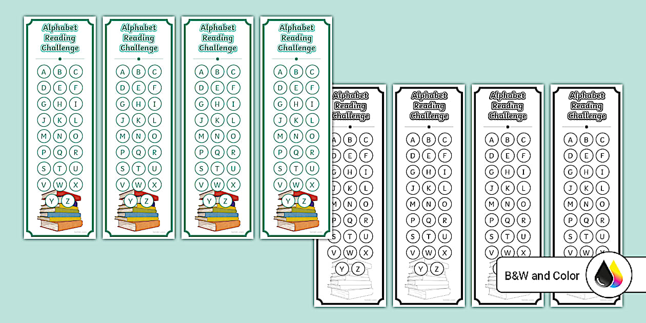 Alphabet Reading Challenge Bookmark for 6th-8th Grade