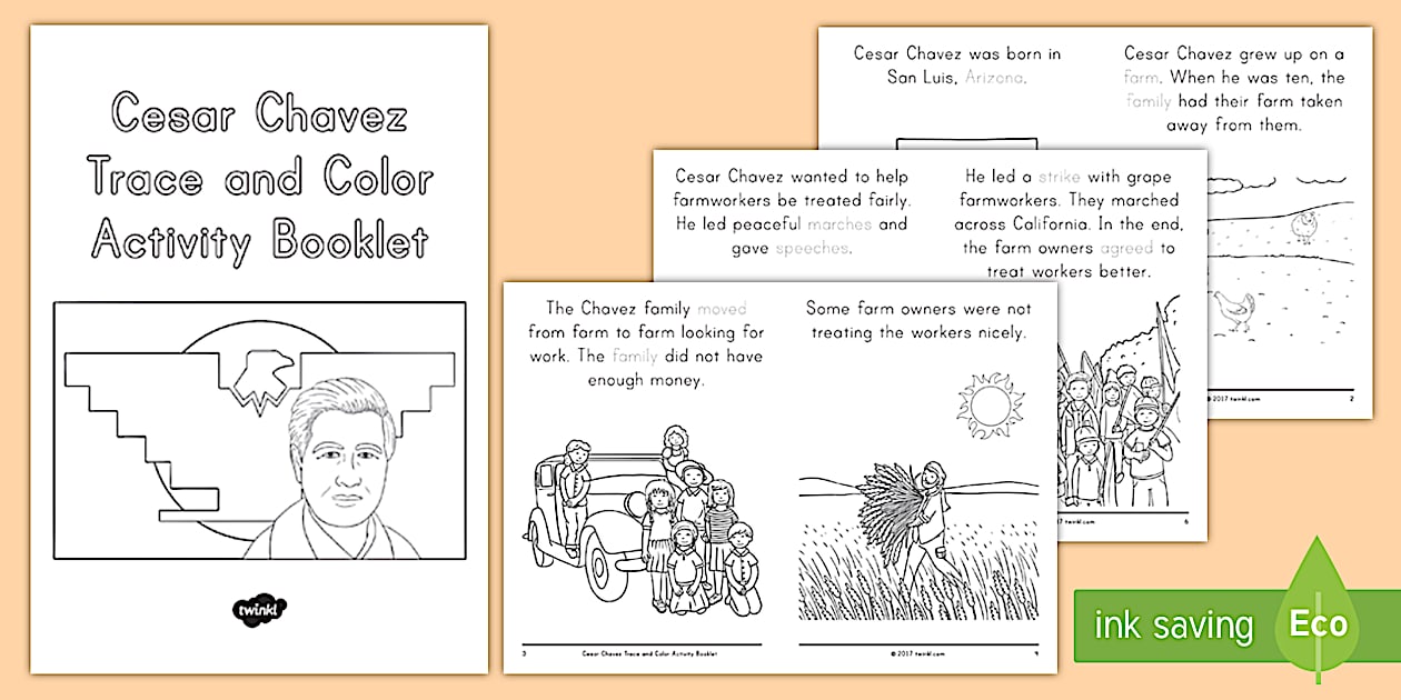 Cesar Chavez Trace and Color Activity Booklet - Twinkl