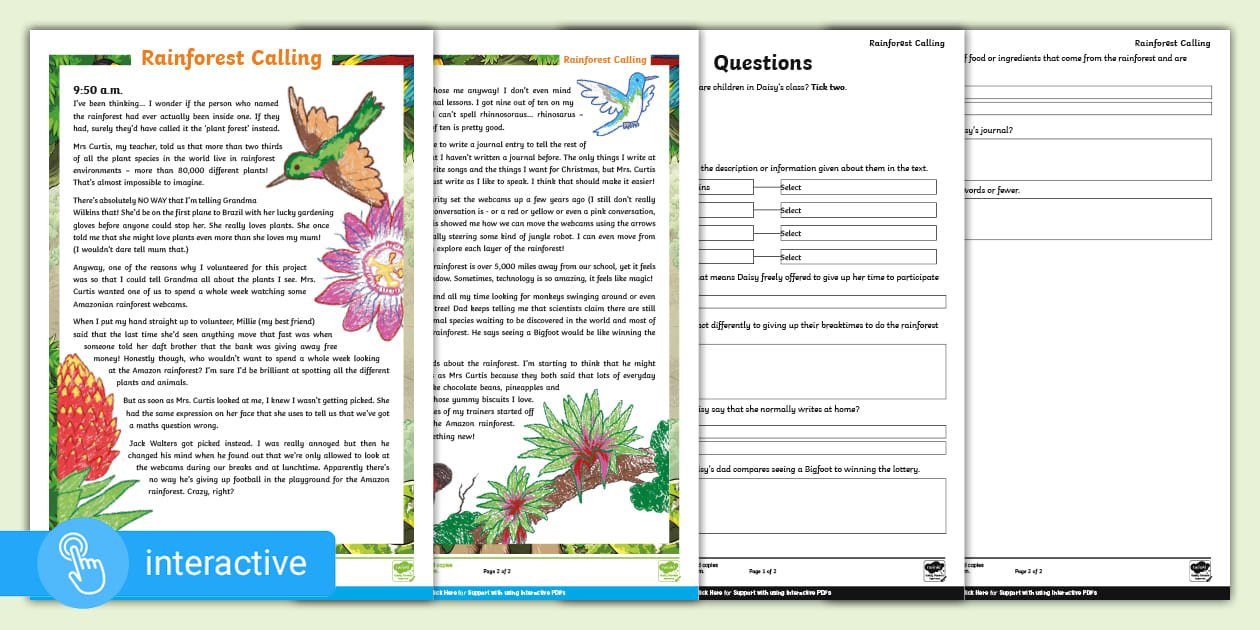Interactive PDF Rainforest Calling KS2 Fiction Differentiated Reading