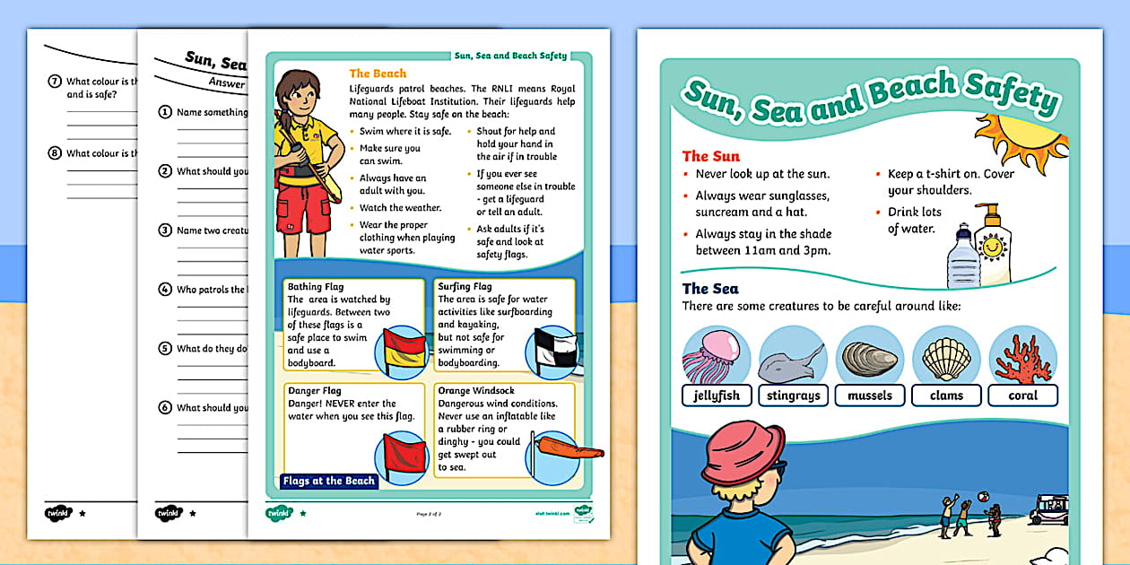 Sun, Sea and Beach Safety Differentiated Reading Comprehension