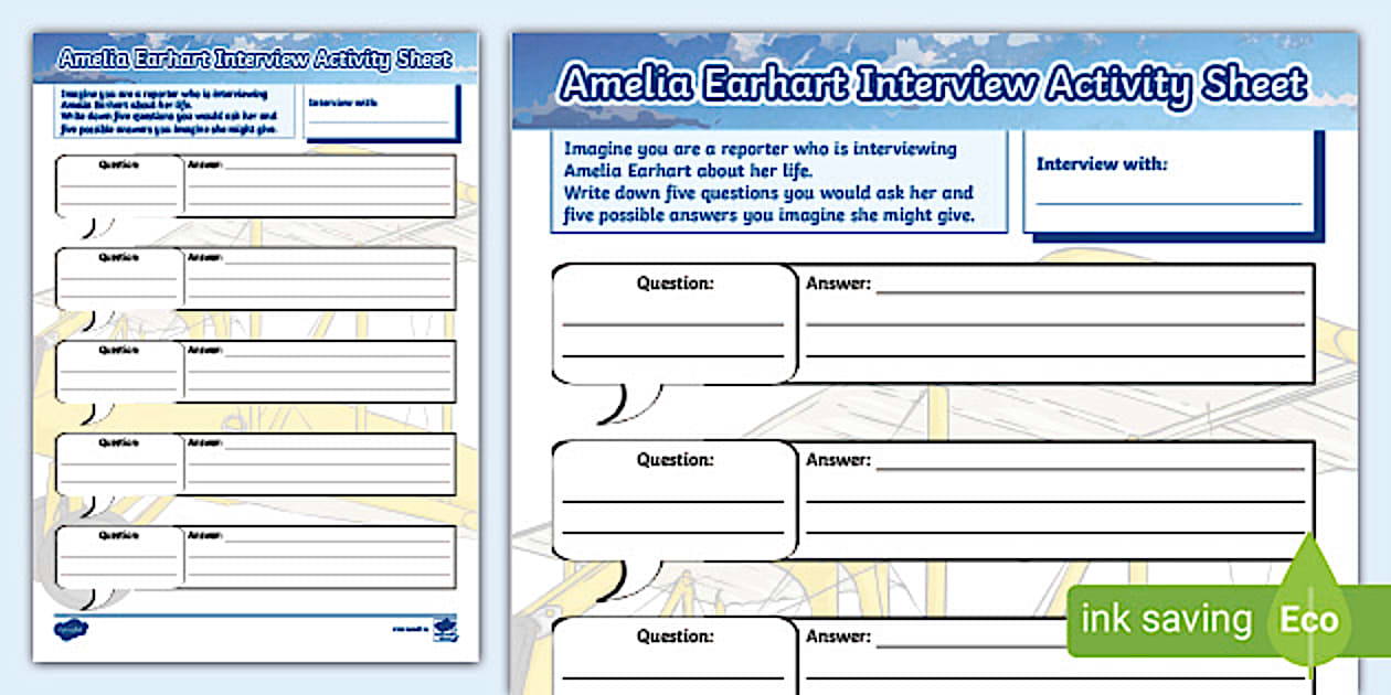 Amelia Earhart Interview Activity Sheet (teacher made)
