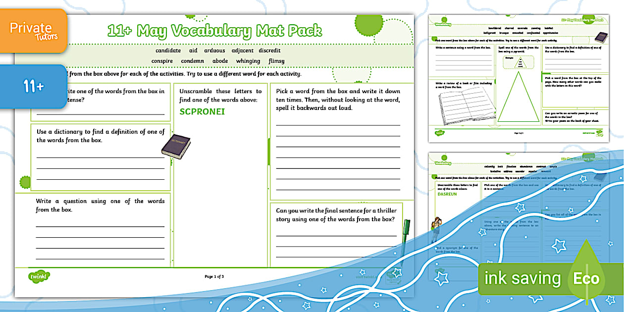 11+ May Vocabulary Mat Pack (Teacher-Made) - Twinkl