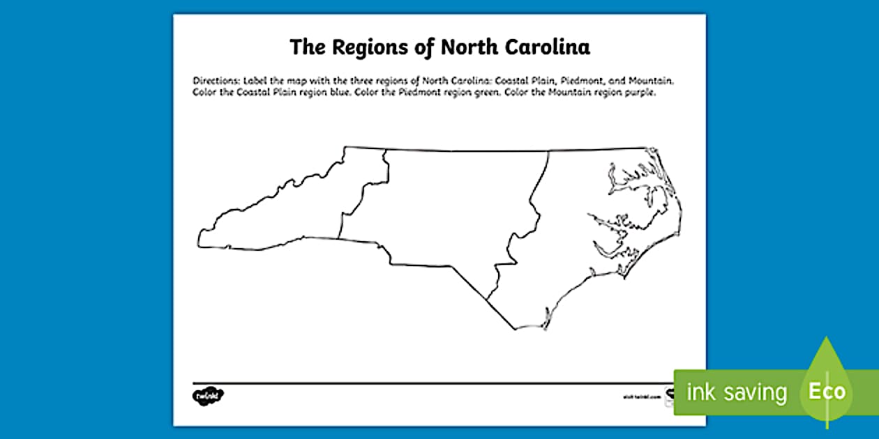 Regions of North Carolina Map Worksheet (teacher made)