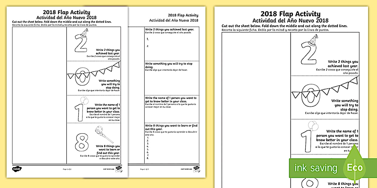 2018 New Year Flap Activity English/Spanish - EAL, 2018 Flap Activity