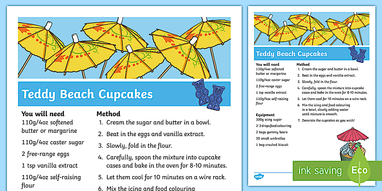 Editable Teddy Beach Cupcakes Recipe (professor feito)
