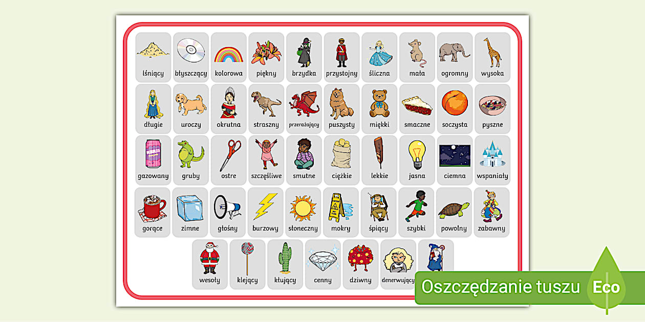 Plakat z przymiotnikami | Części mowy | Pisanie - Twinkl