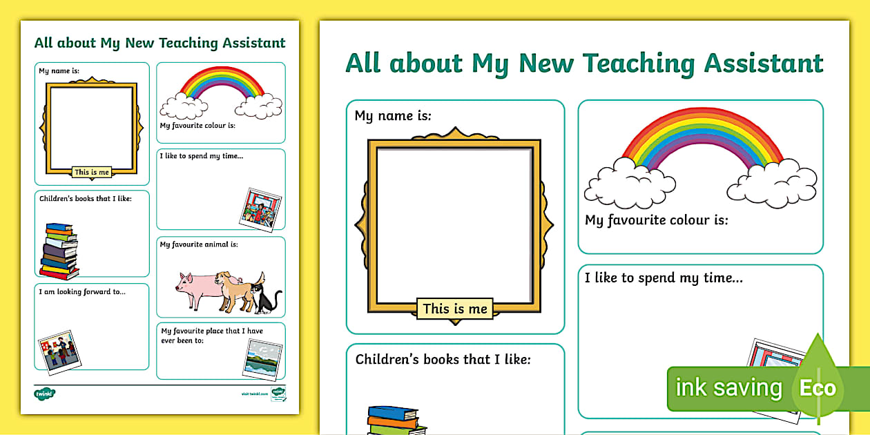All About My New Teaching Assistant Transition Sheet