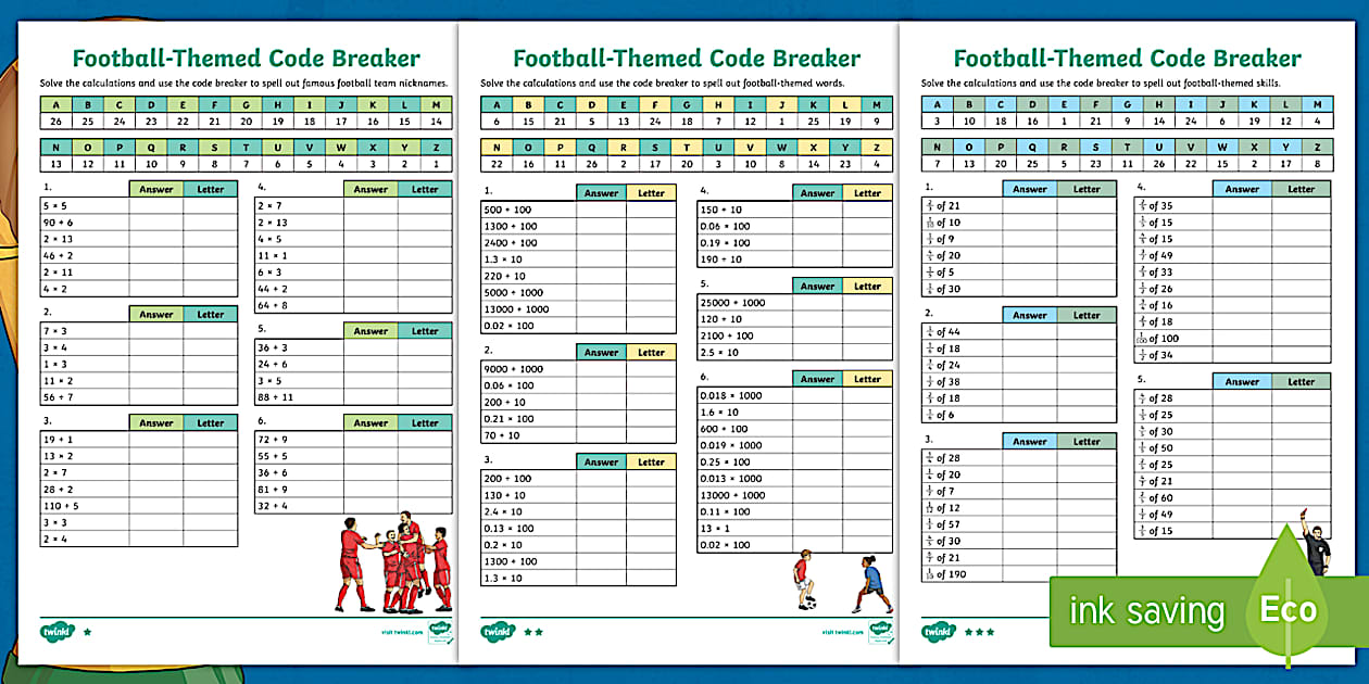 UKS2 World Cup Maths Code Breaker Differentiated Worksheets