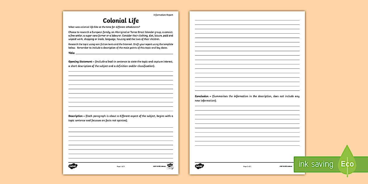 Investigating Colonial Life Report Writing Template