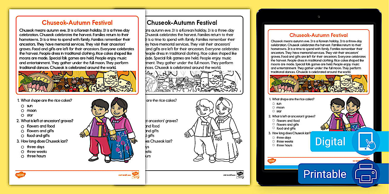 First Grade Chuseok-Autumn Festival Reading Comprehension