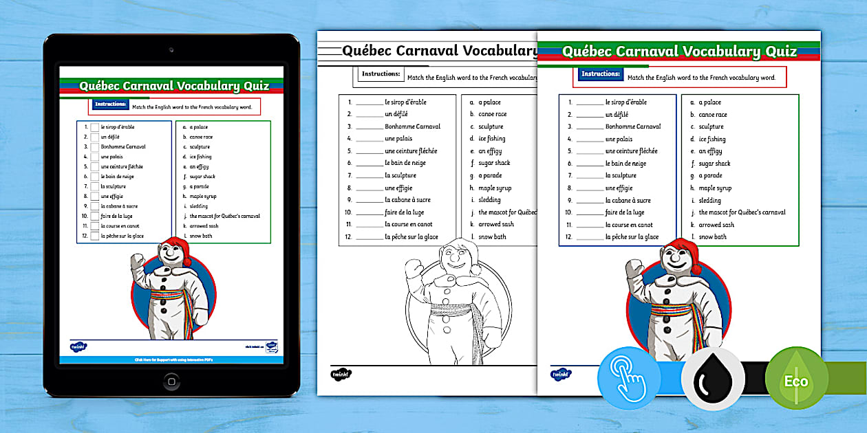 Carnaval Vocabulary Quiz English to French - Grades 4-6