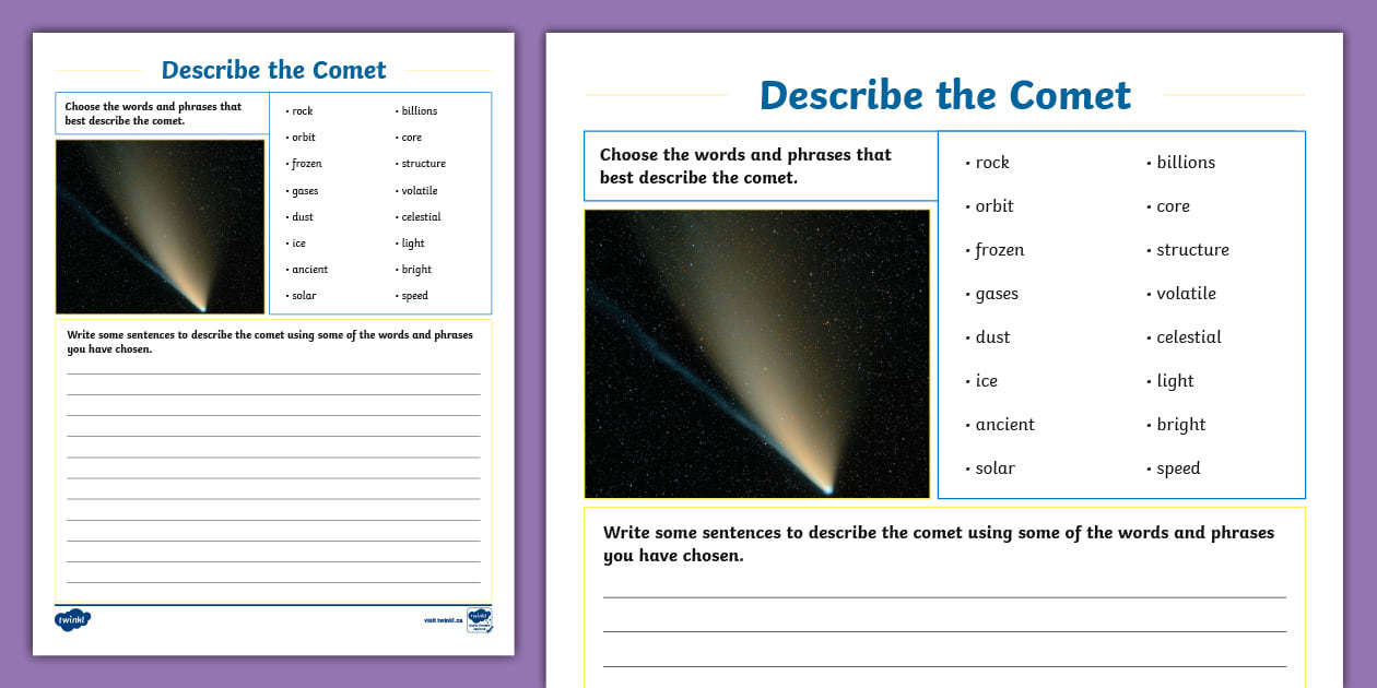 Describe the Comet Worksheet (professor feito) - Twinkl