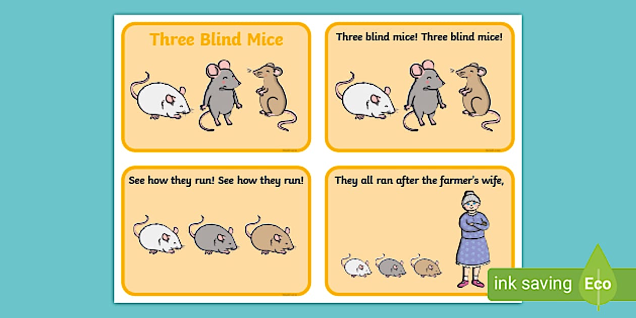 Three Blind Mice Sequencing (4 per A4) - Twinkl