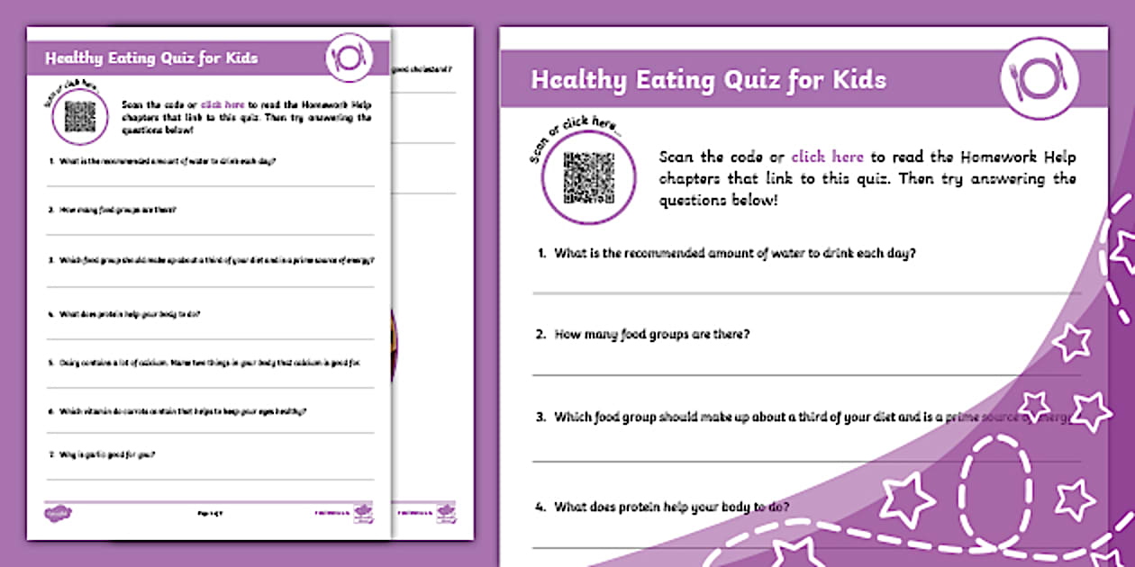 Healthy Eating Quiz for Kids - Printable Resources - Twinkl