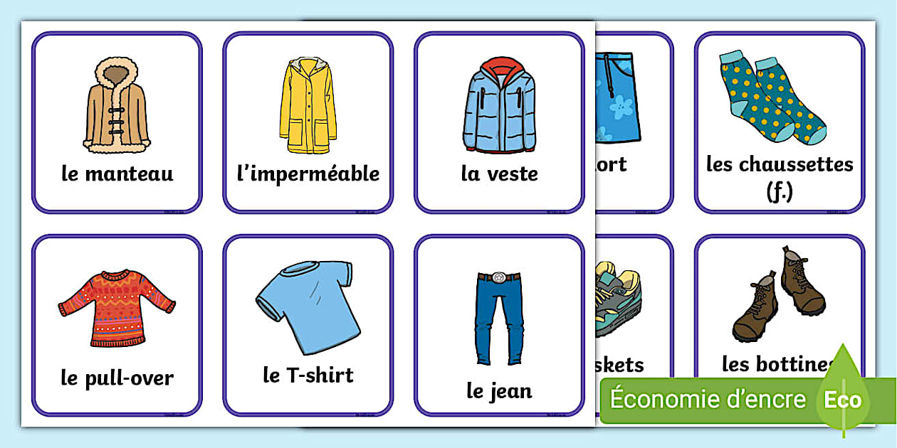 Cartes de vocabulaire : les vêtements - Twinkl CA - Twinkl