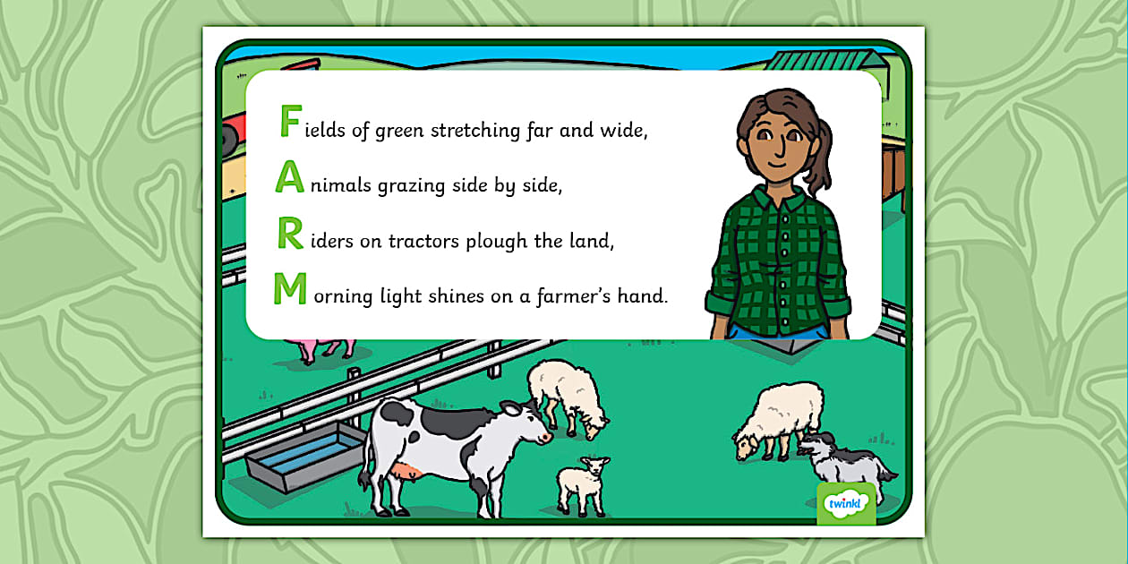 Farm Acrostic Poem Example (teacher made) - Twinkl