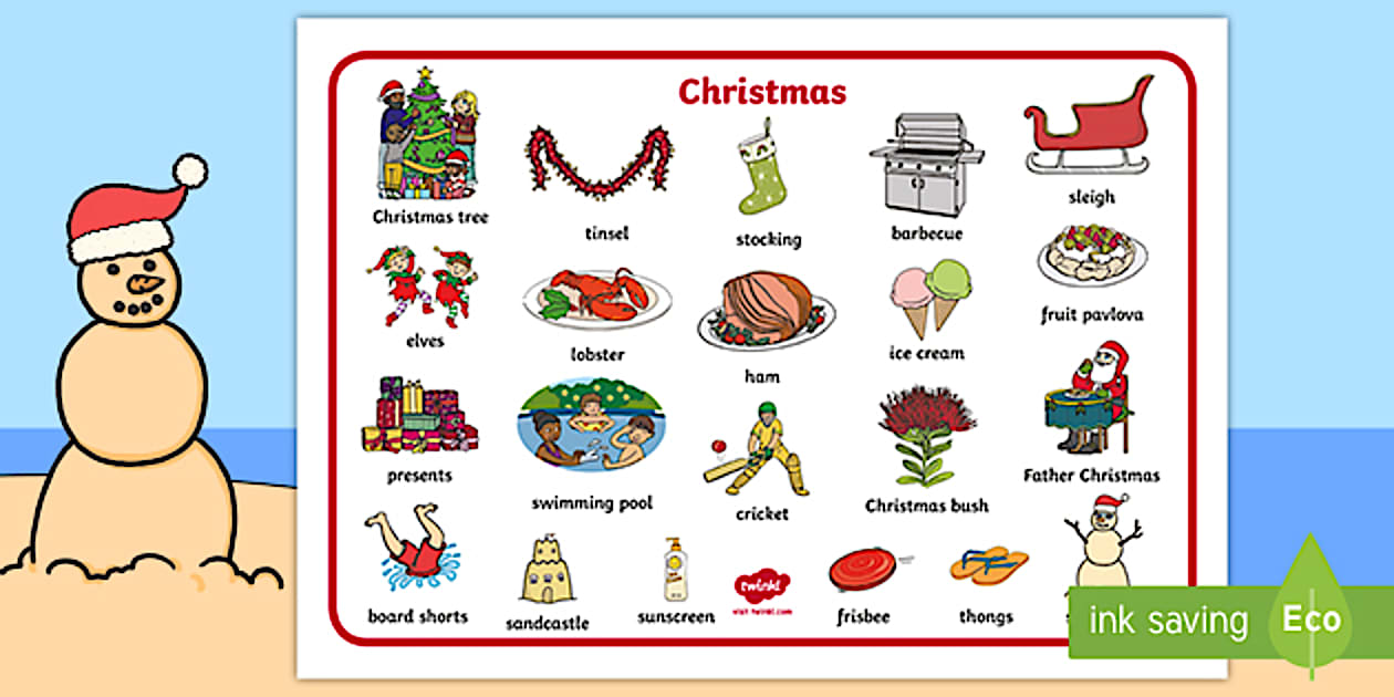 Australian Christmas Words Mat - EYLF - English