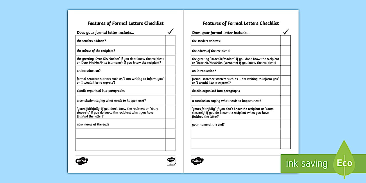 Features of Letter Writing Checklist | Twinkl - Twinkl