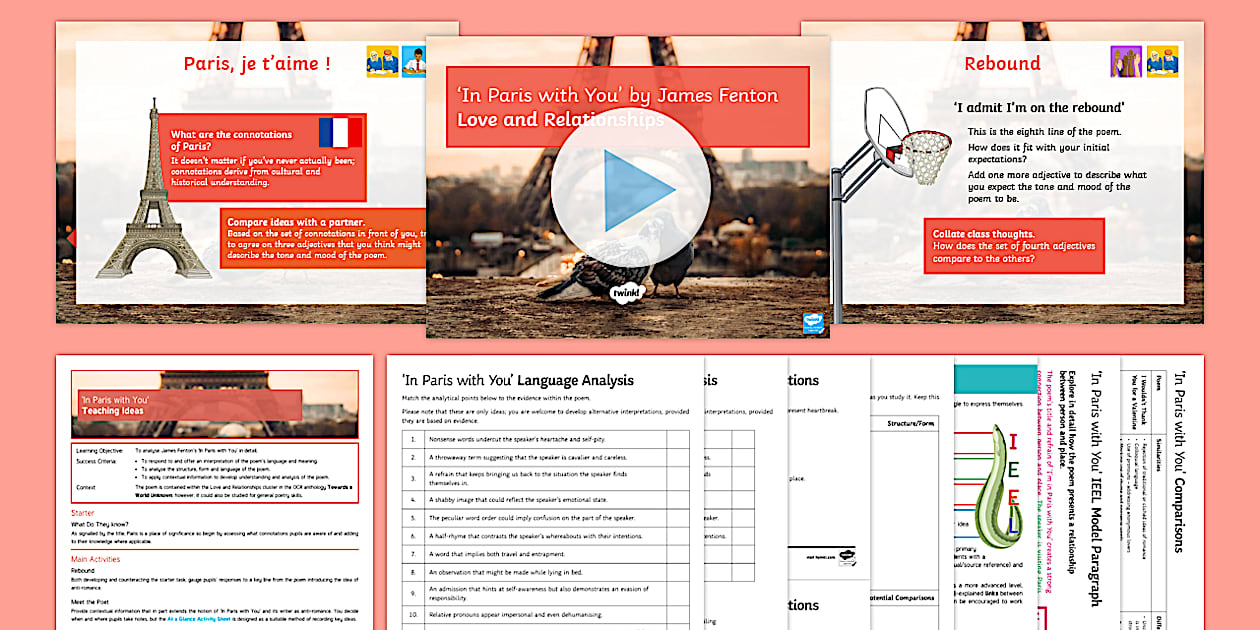 Editable GCSE Poetry Lesson Pack to Support Teaching On 'In Paris with ...