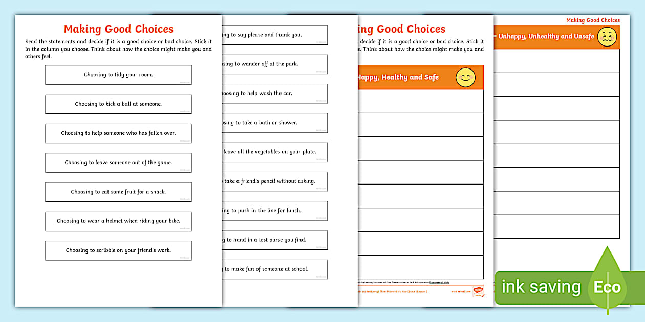 Making Good Choices Statement Sorting Activity - Twinkl