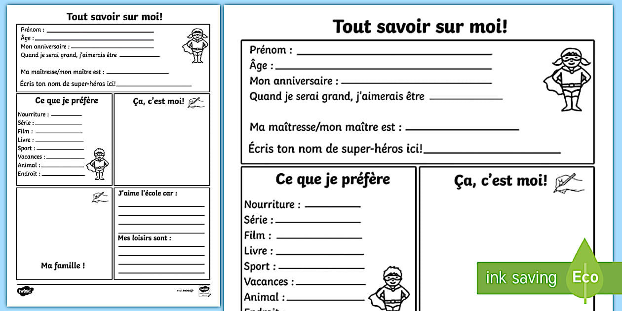 Feuille d'activités : Tout savoir sur moi - Twinkl