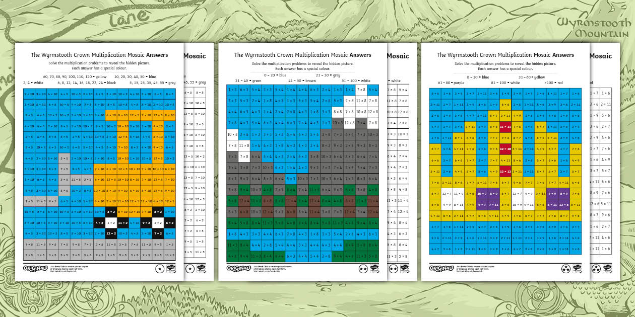 The Wyrmstooth Crown Multiplication Maths Mosaic Worksheets