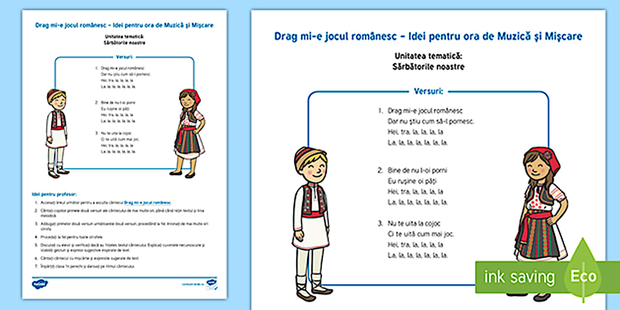 Drag mi-e jocul românesc - Sugestie de activitate pentru Muzică și mișcare