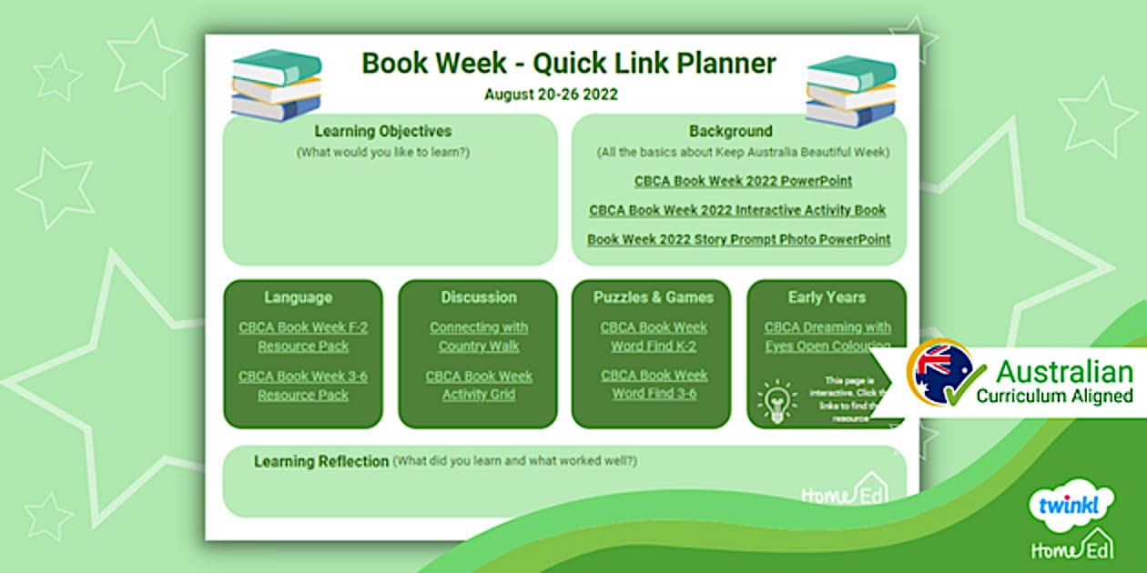 Home Education Book Week Planner (teacher made) - Twinkl