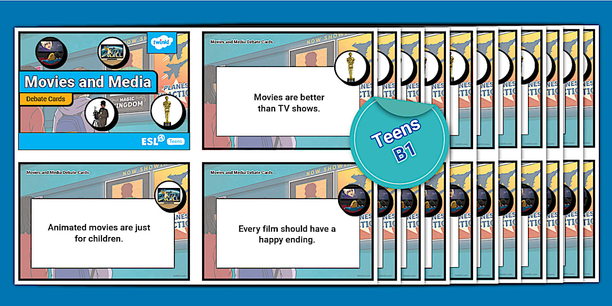Movies and Media ESL Debate Cards for Teens (teacher made)