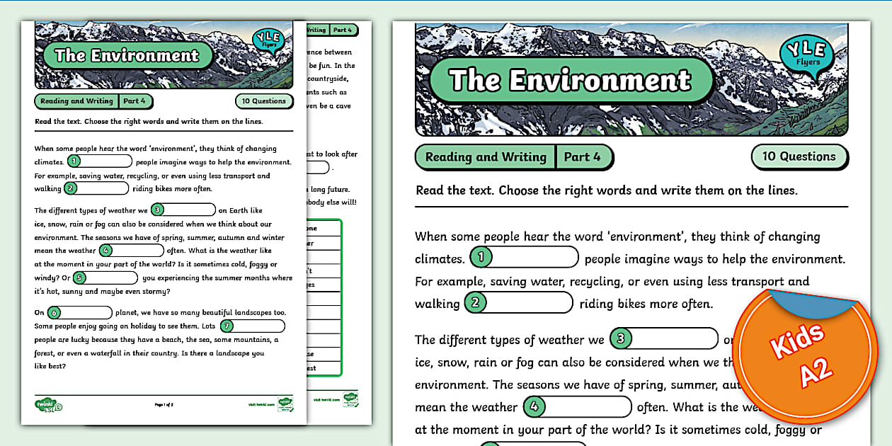 YLE Flyers Reading and Writing Part 4 - Twinkl