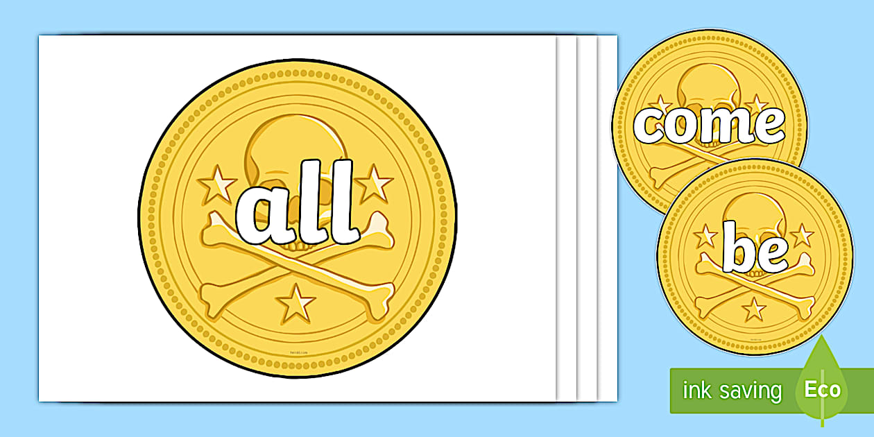 Cursive Tricky Words on Pirate Coins (Teacher-Made) - Twinkl